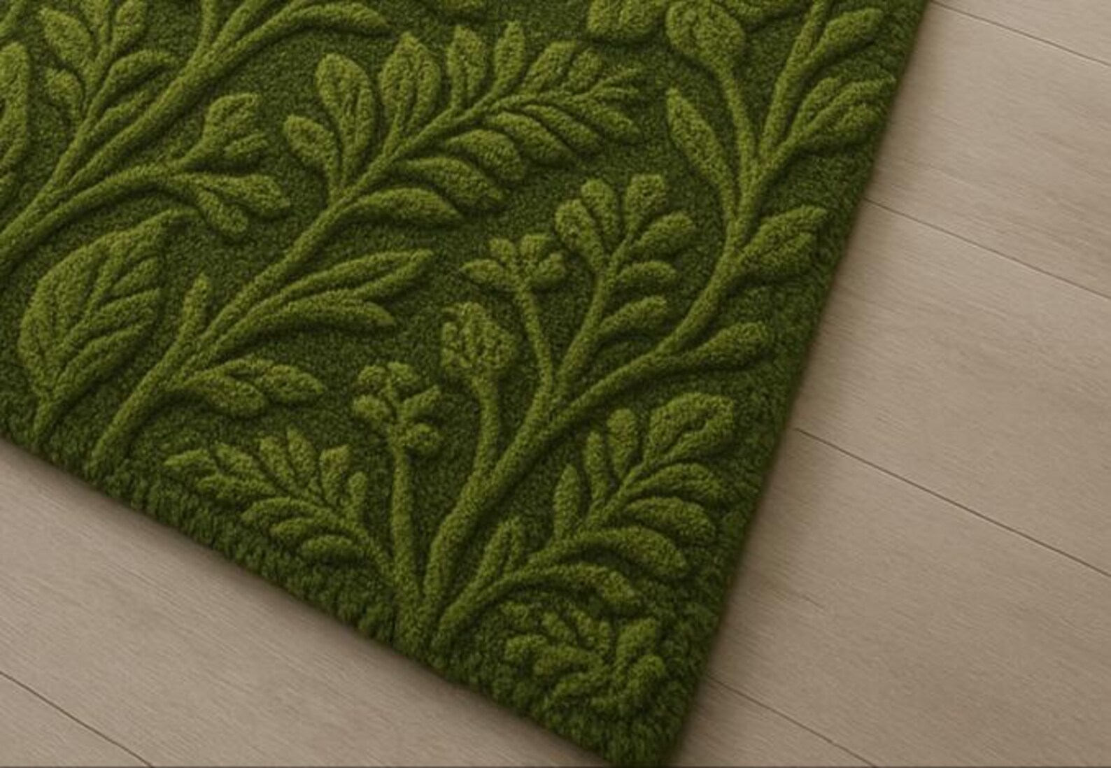 Moss Green Hand-tufted Wool Botanical Rug – Pemium 100% Wool Carpet for ...