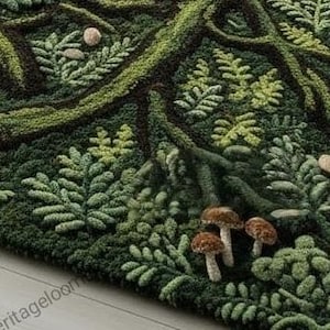 Hand-tufted Wool Rug: Forest Moss Green, Botanical Design - Etsy
