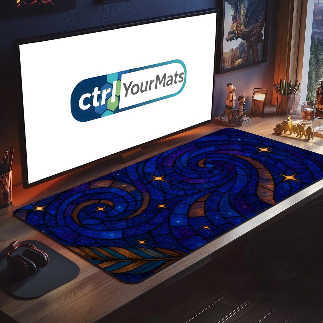 Abstract Stained Glass Cosmic Desk Mat, Motif With Swirling Nebulae ...
