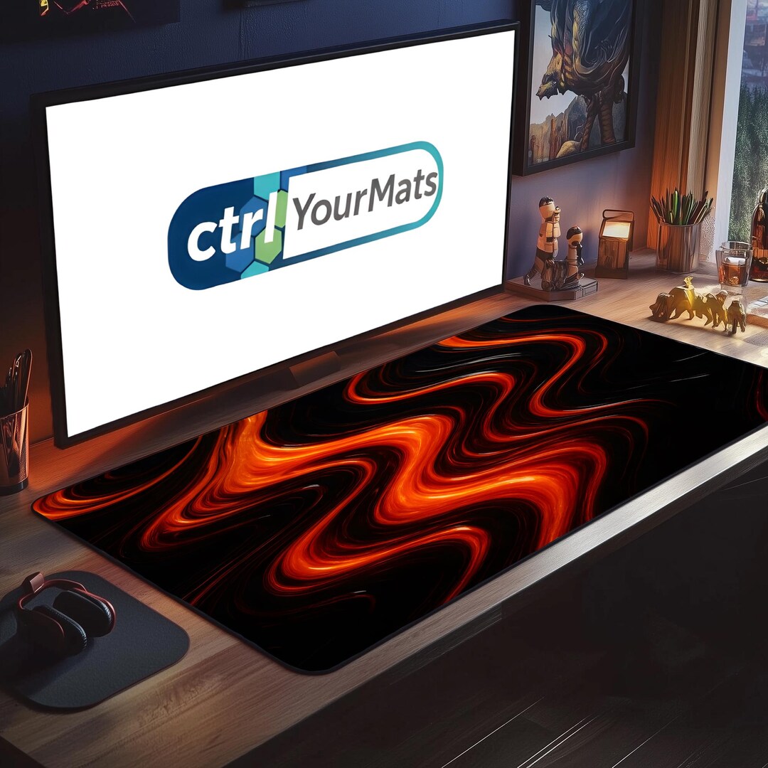 Fluid Lava Desk Mat, Abstract Fire Flow Design XXL Desk Mad, Black ...
