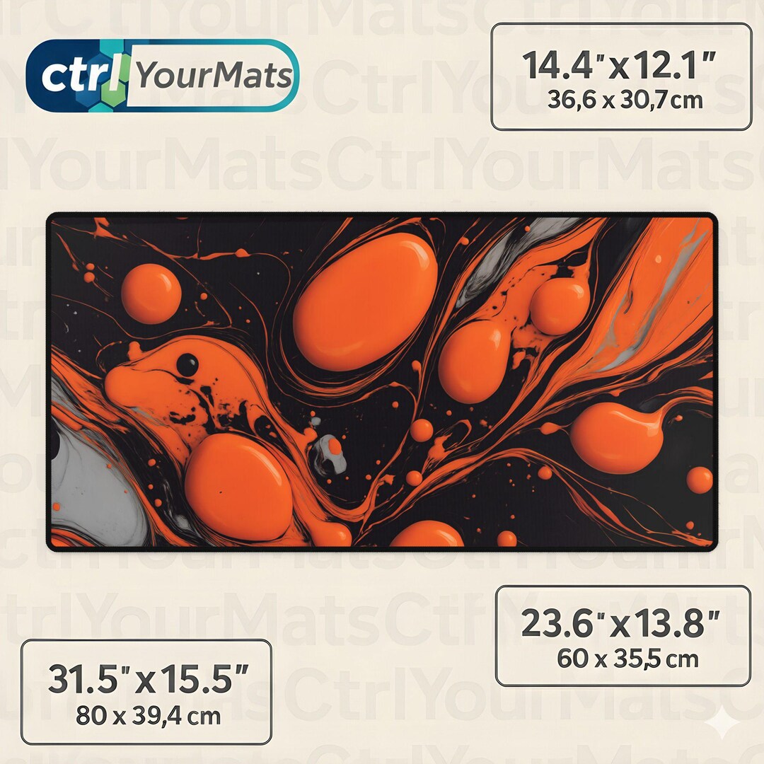 Orange Fluid Art Desk Mat, Molten Marble Swirl Mouse Pad XXL, Aesthetic ...