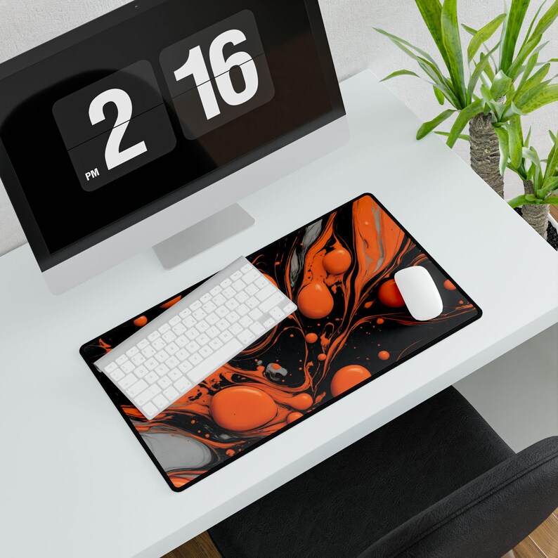 Orange Fluid Art Desk Mat, Molten Marble Swirl Mouse Pad XXL, Aesthetic ...