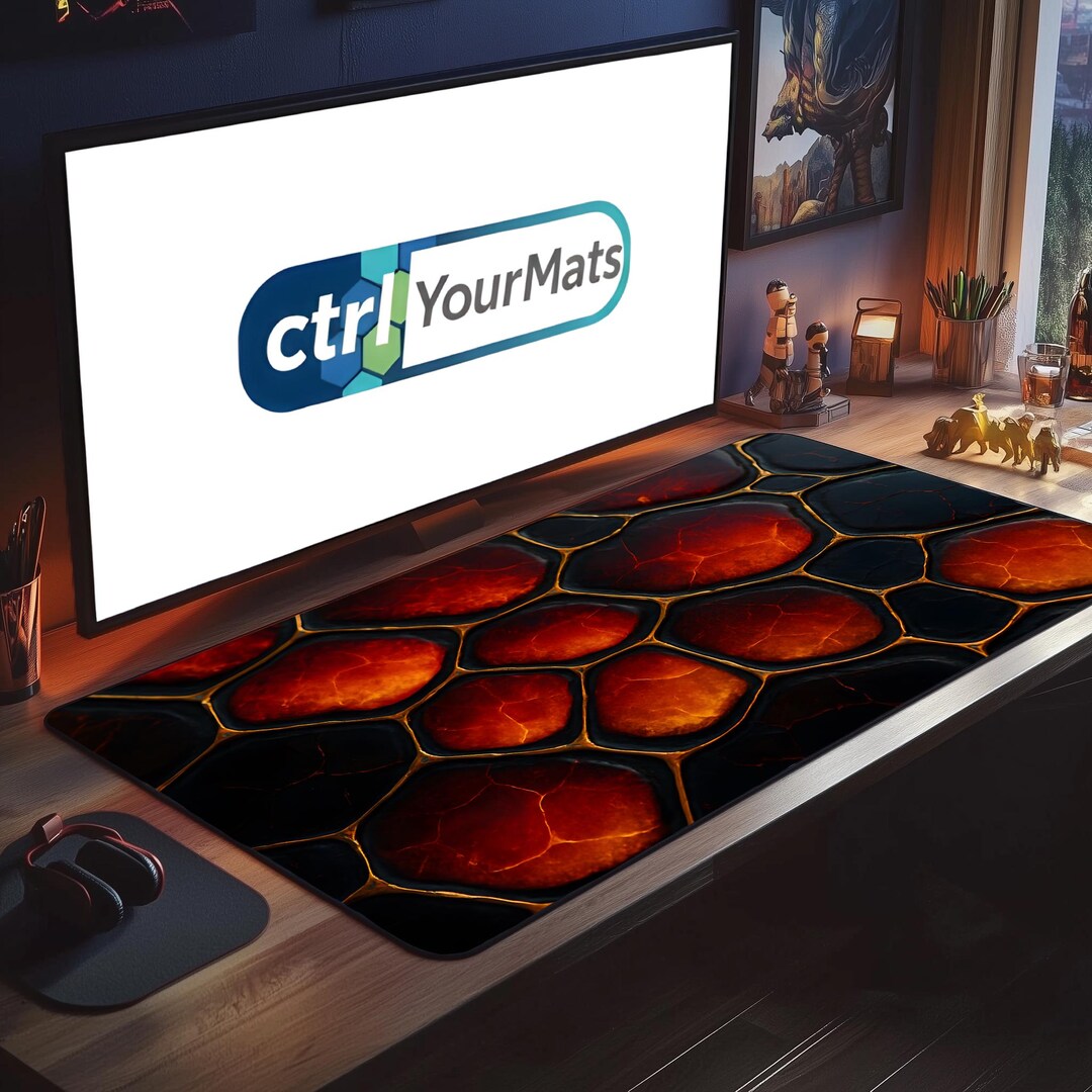 Abstract Lava Desk Mat, Dark Volcanic Red Magma Pattern XXL Desk Mat ...
