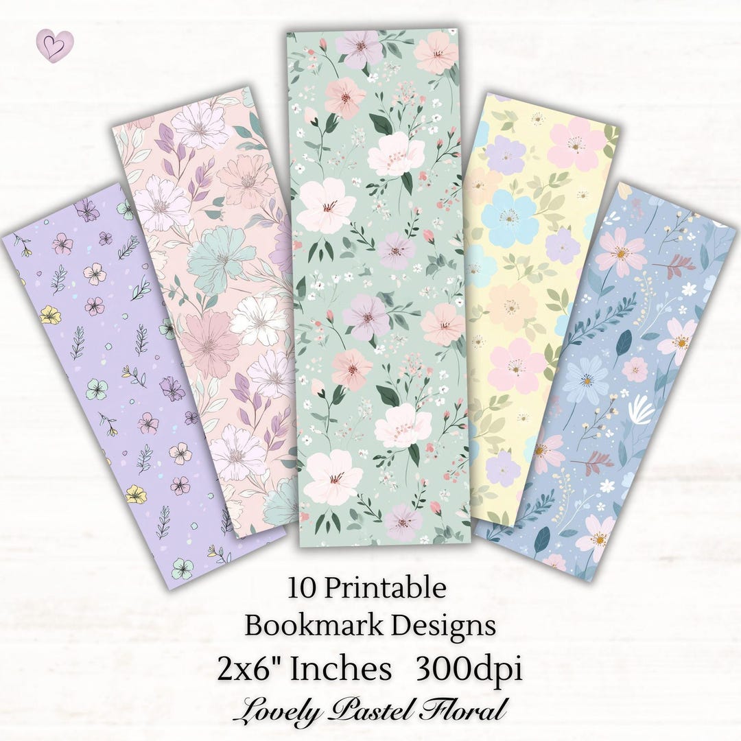 Lovely Pastel Floral Printable Bookmarks, Flowers Birthday Gift Digital ...