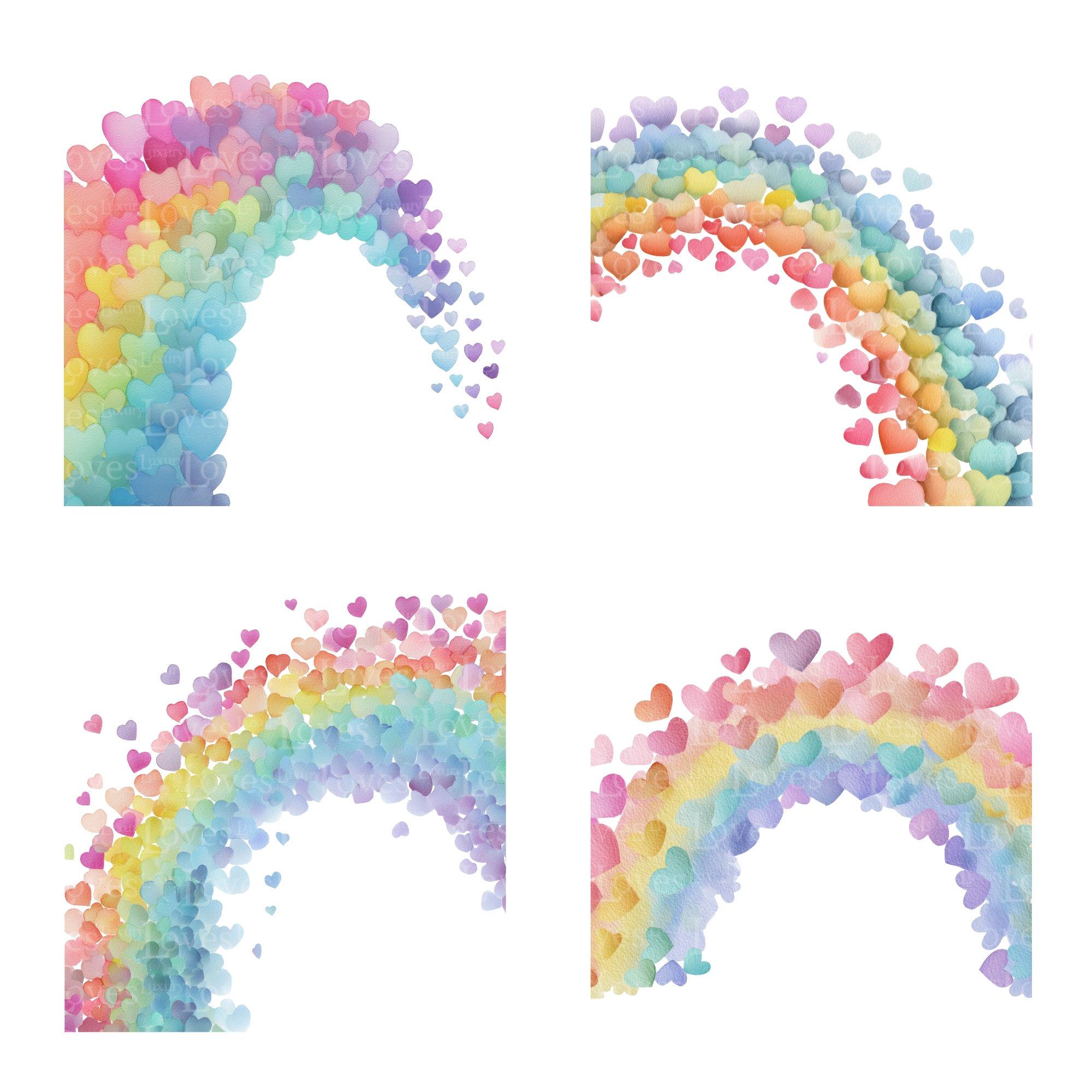 Heart Pastel Rainbows Clipart Pack, Watercolour Valentines Card Design ...