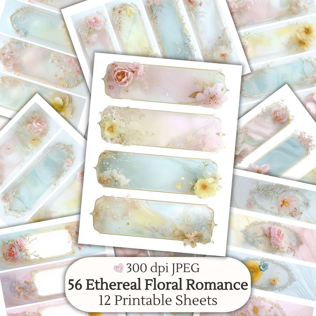 Ethereal Floral Romance Labels Printable Ephemera, Flower Junk Journal ...