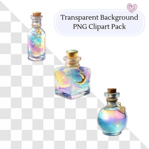 Rainbow Potion Bottles Clipart Pack, Watercolour Ethereal Card Design ...