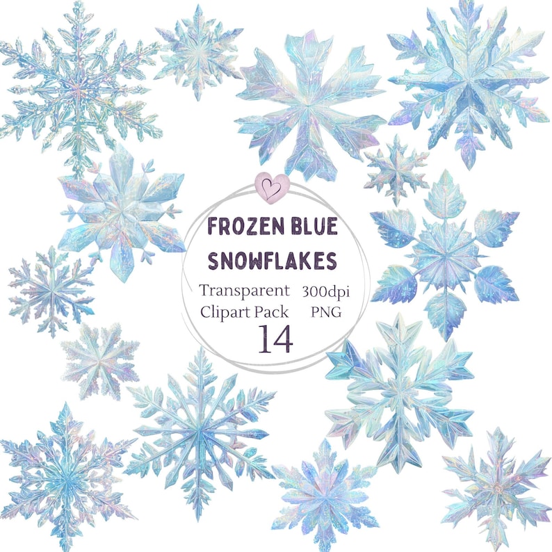 14 Frozen Ice Blue Snowflakes Clipart Pack, Festive Card Designs ...