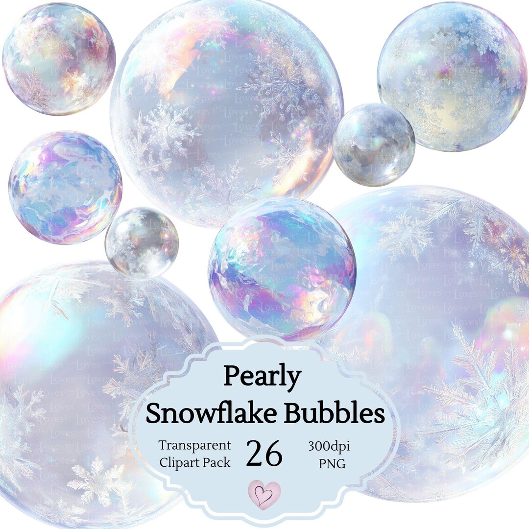Pearly Frozen Bubble Snowflake Clipart Pack, Festive Card Design ...
