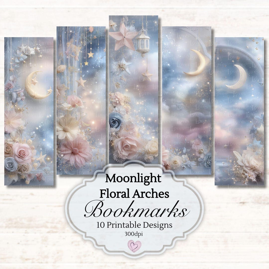 Moonlight Floral Arches Printable Bookmarks, Gothic Stocking Filler ...