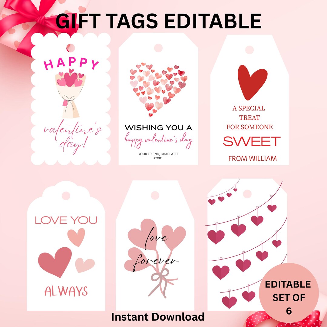 Editable Valentine's Day Gift Tags, Printable Valentine Tags, Kids ...