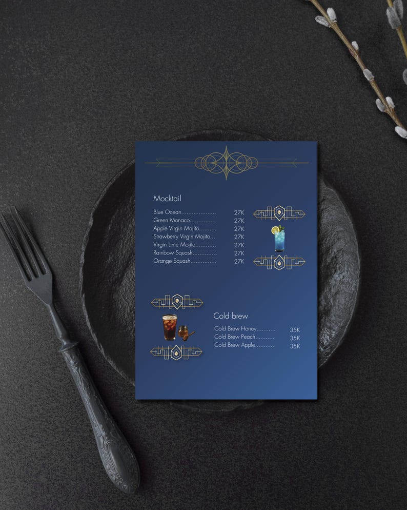Art Deco Style Design Menu A5 (digital Product) , Editable on Canva - Etsy