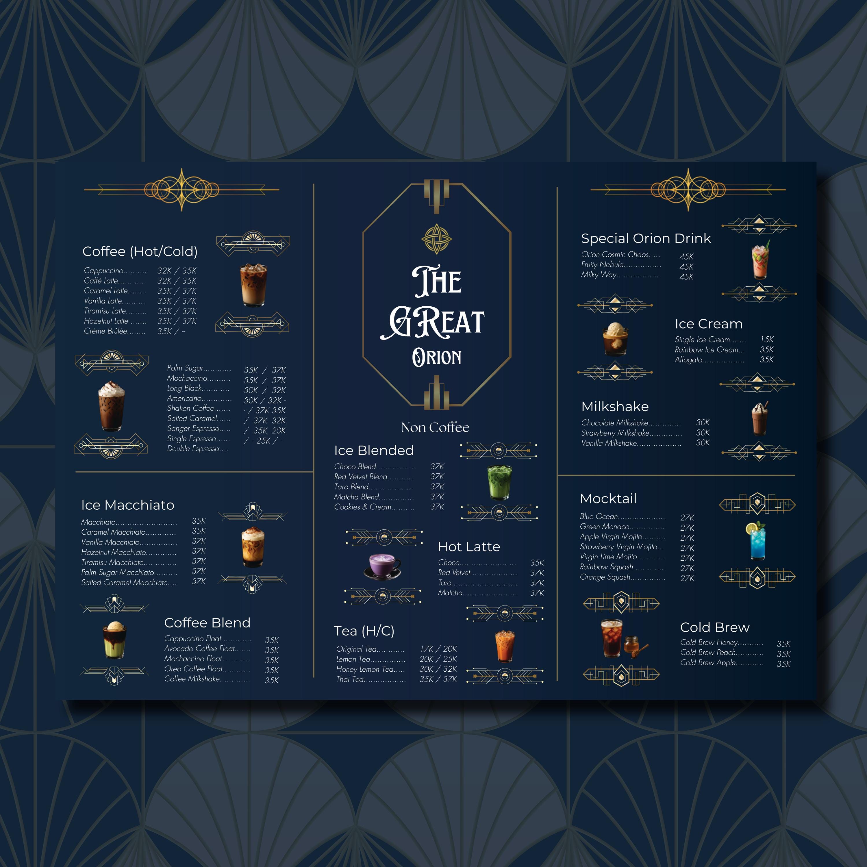 Art Deco Style Cafe Menu Design in Blue, Editable on Canva (digital ...