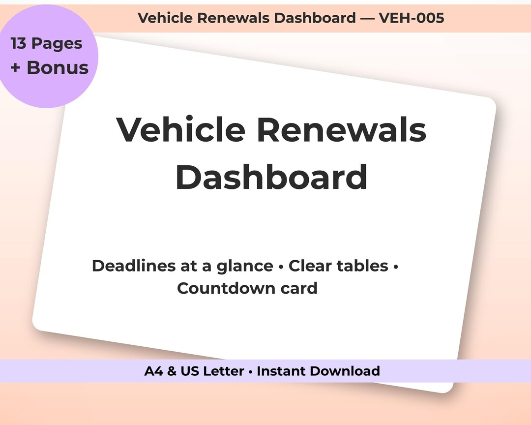 Vehicle Renewals Dashboard | MOT, Tax and Insurance Tracker + Countdown ...