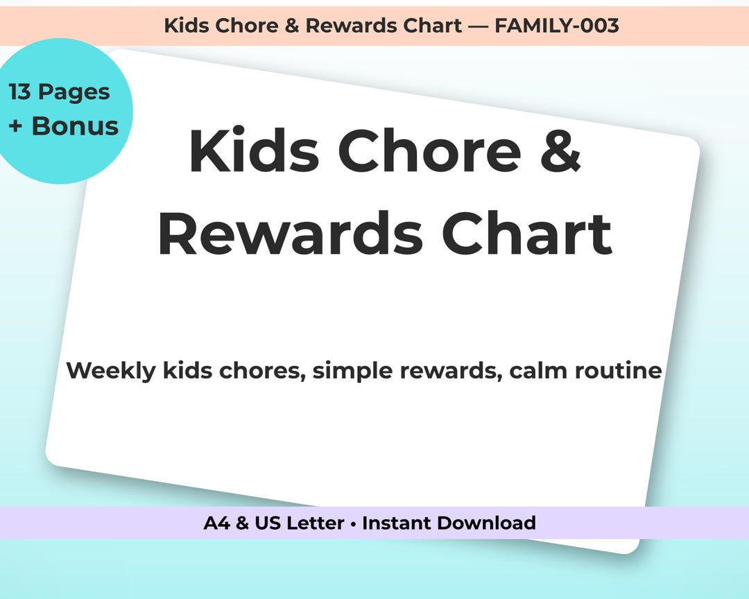 Kids Chore Reward Chart Printable | Family Routine Planner (A4 US ...