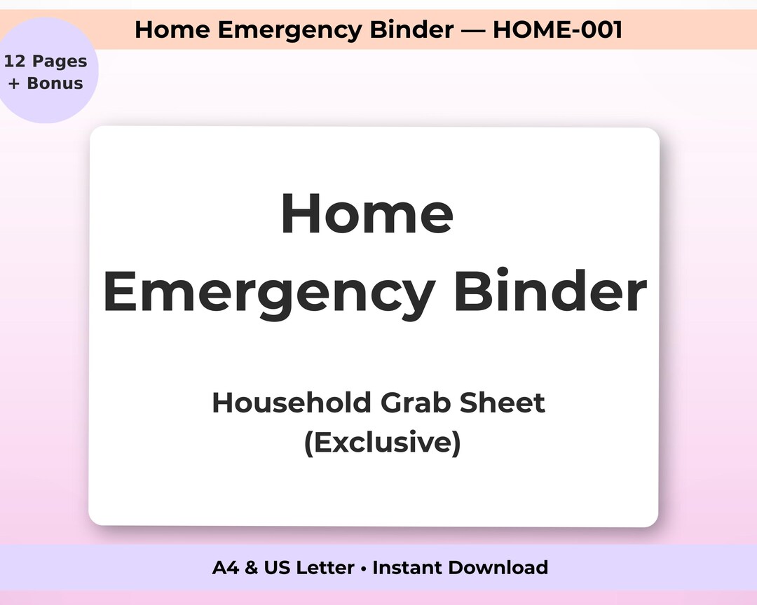 Home Emergency Binder Printable | Household Grab Sheet (exclusive) | A4 ...