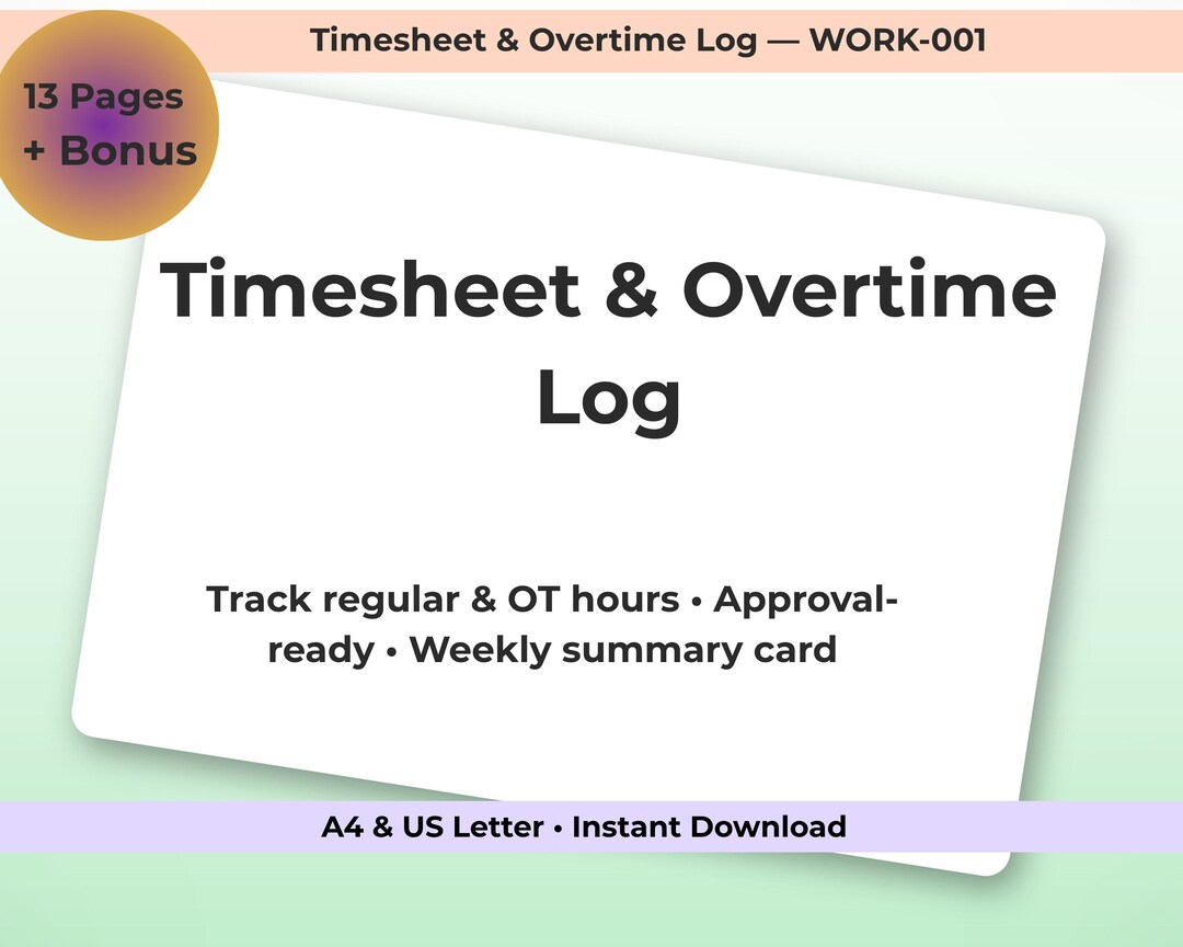Weekly Timesheet and Overtime Log PDF - Etsy UK