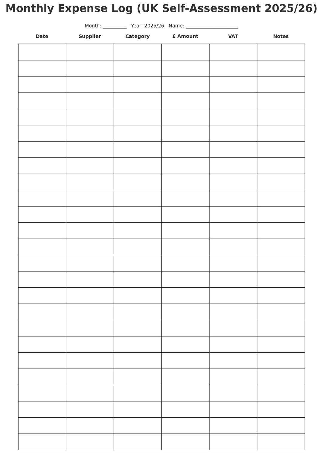 UK Self-assessment Expense Log 2025/26 | HMRC Tax Tracker Printable PDF ...