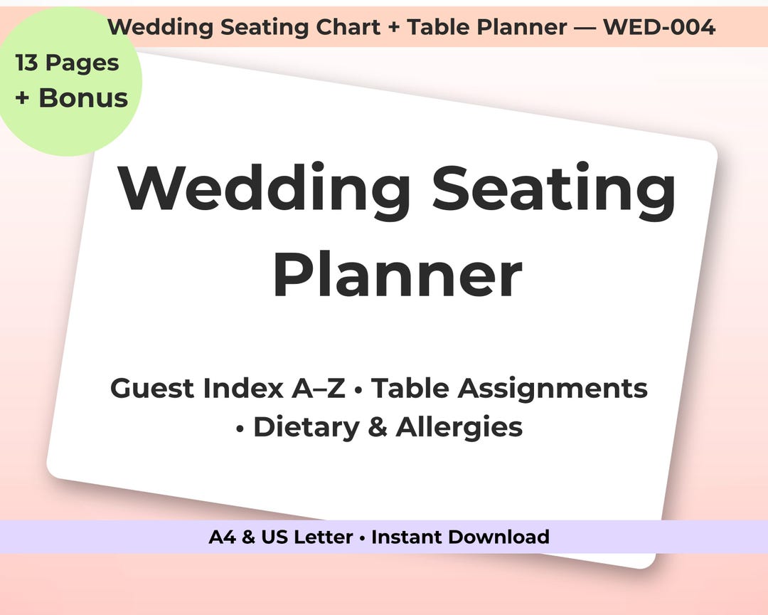 Wedding Seating Chart Planner | Guest Index and Table Assignments | A4 ...
