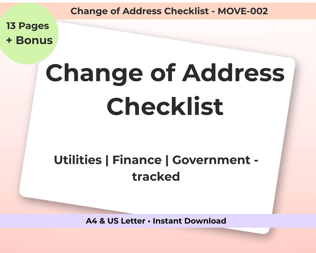 Moving Checklist - Change of Address Notification Tracker (PDF) - Etsy
