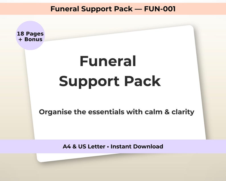 Funeral Support Pack | Printable Planning Binder | Checklists, Contacts ...