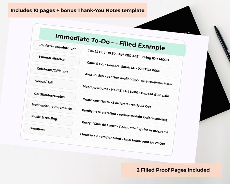 Funeral Support Pack | Printable Planning Binder | Checklists, Contacts ...