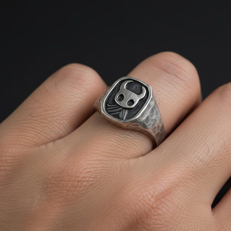 Handmade Sterling Silver Hollow Knight Ring: Oxidized Gothic Viking ...