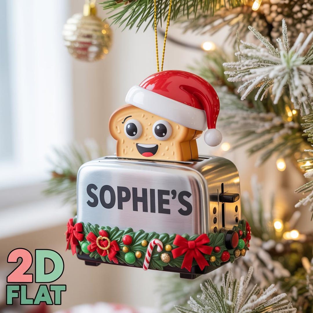 Personalized 2D Flat Toaster Ornament, Funny Bread Christmas Decoration ...