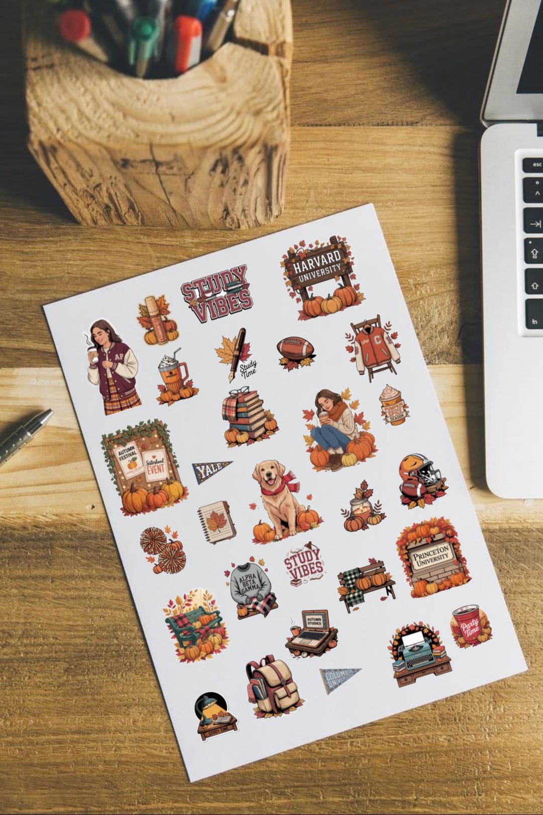 College Fall Sticker Pack Cozy Autumn Campus Vibes Study Aesthetic ...
