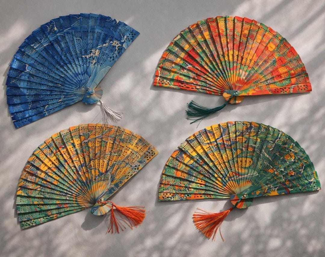 Traditional Ebru Art Folding Fan - Handcrafted Decor - Mother's Day ...