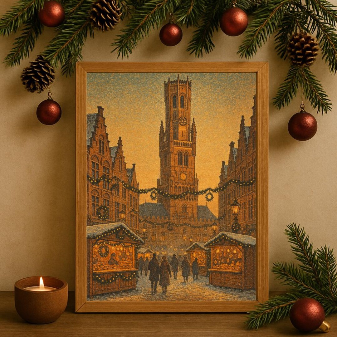 Bruges Belfry Christmas Market Printable Wall Art – Vintage European ...