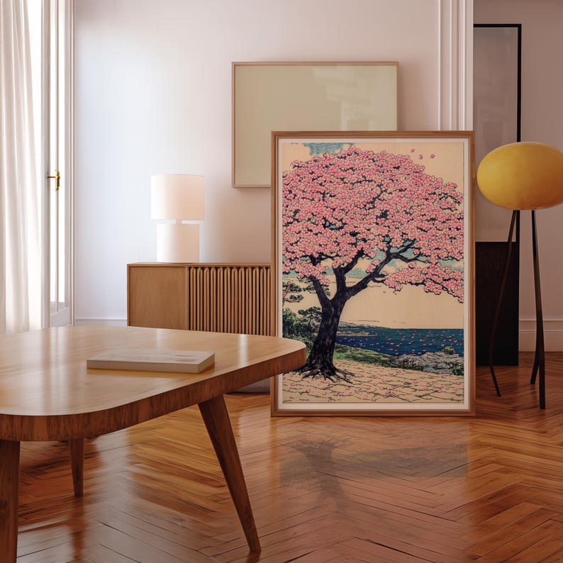 Cherry Blossom Tree Poster, Japanese Sakura Art Print, Vintage ...
