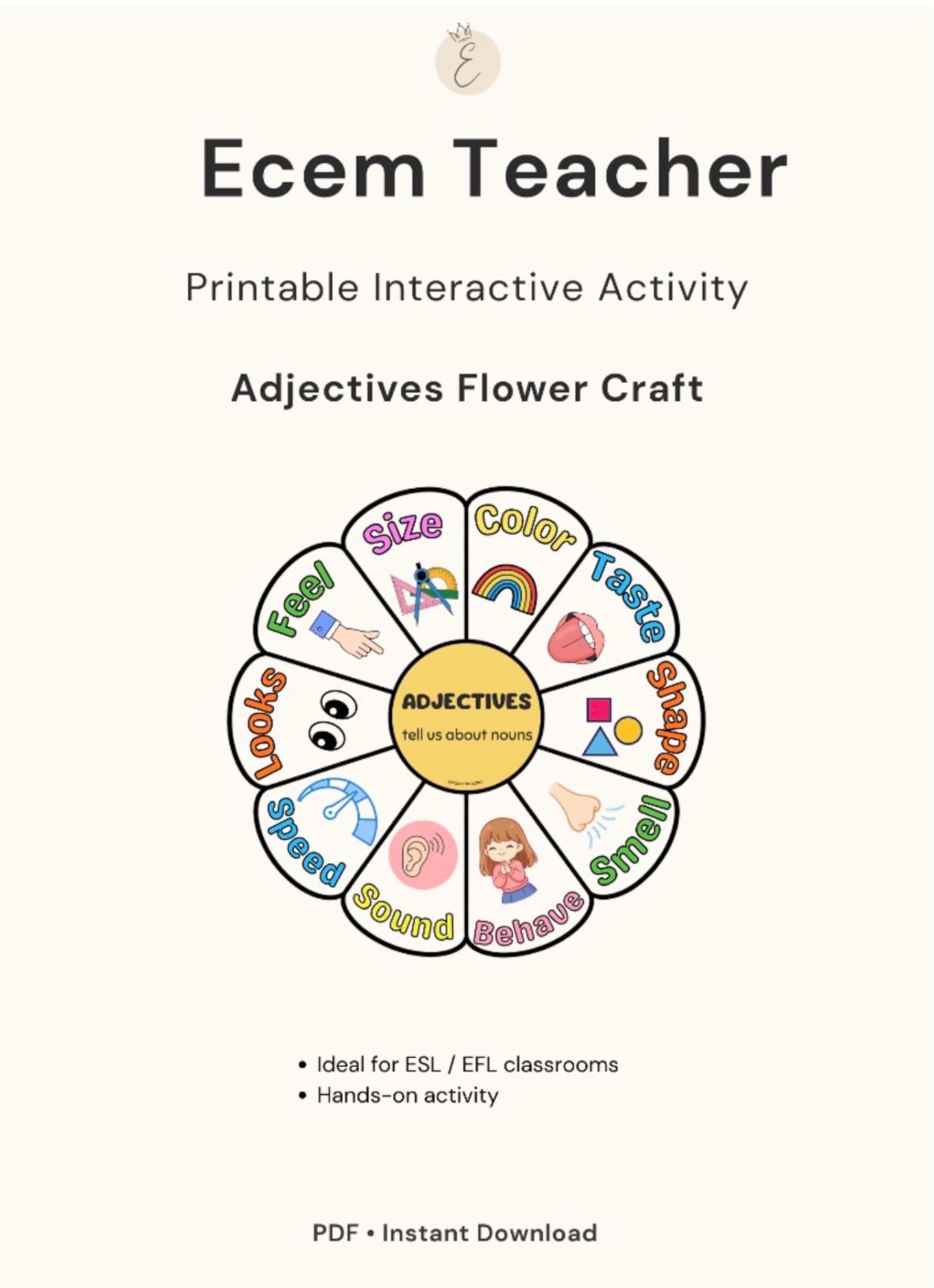 Manualidad con flores de adjetivos: actividad gramatical interactiva ...