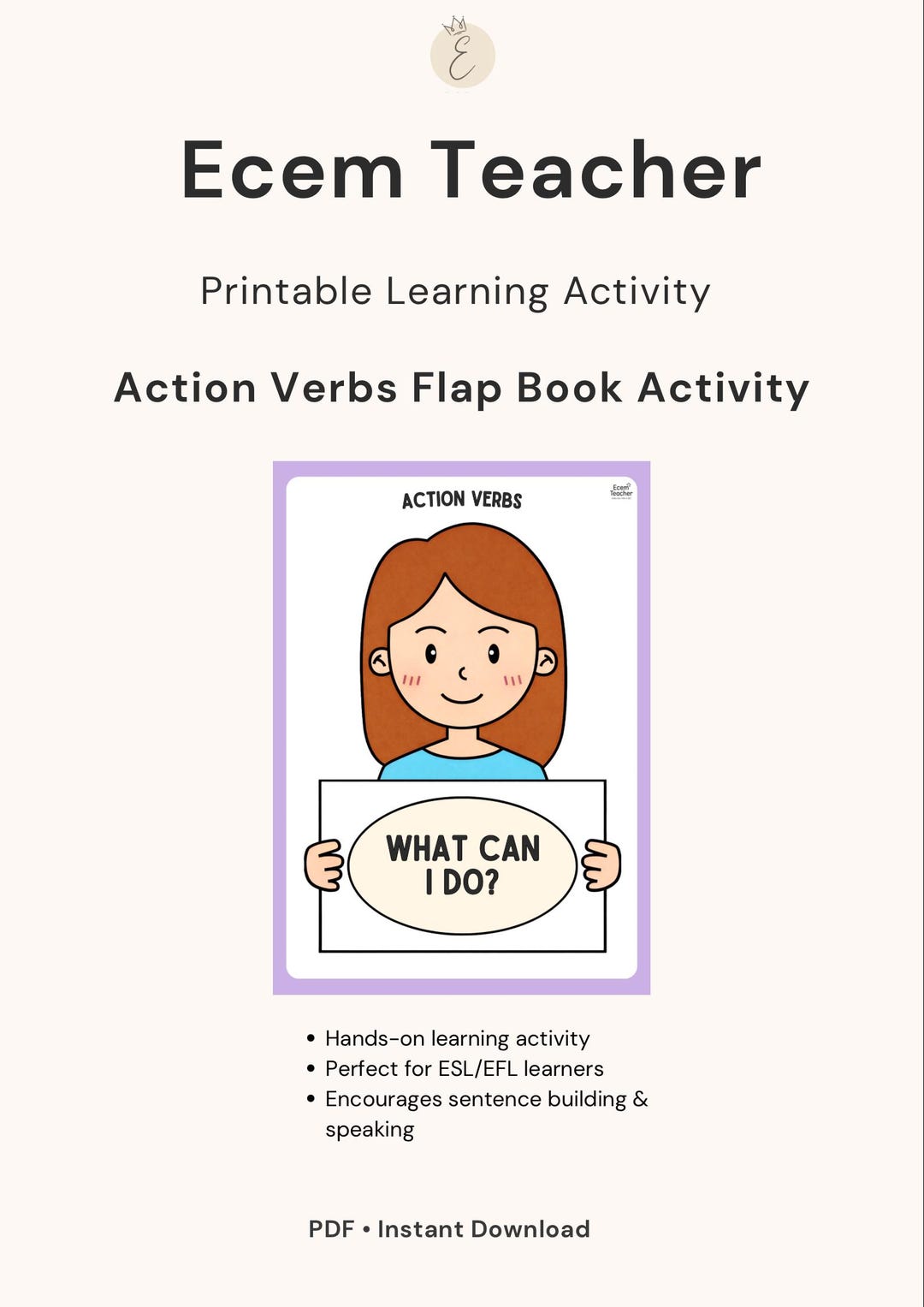 Action Verbs | What Can I Do? Flip-flap Book Activity for Kids - Etsy