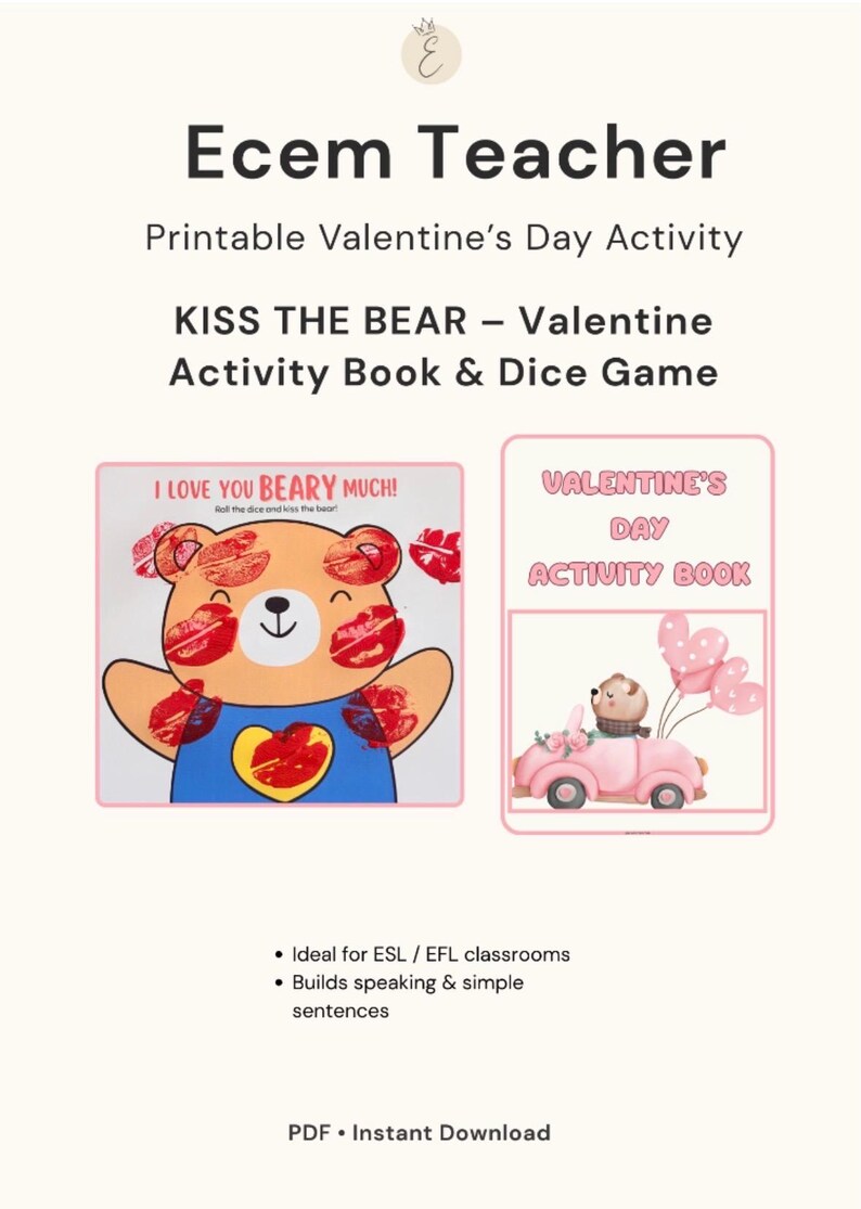 KISS THE BEAR – Valentine Activity Book & Dice Game - Etsy
