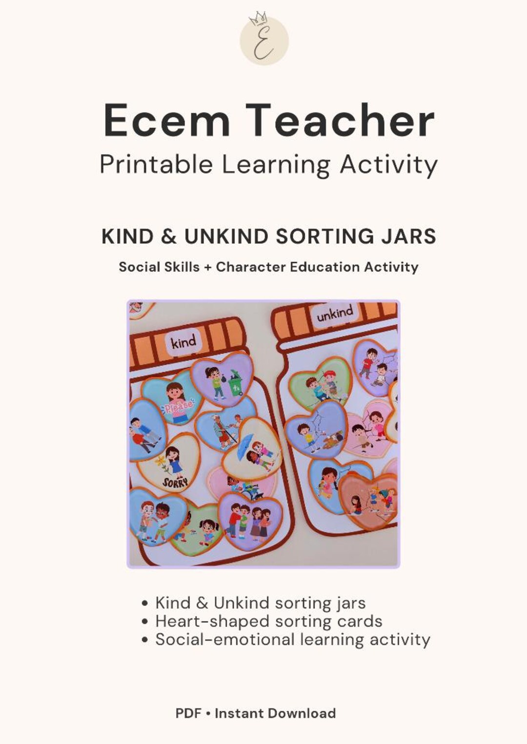 Kind Vs Unkind Cookie Jar Sorting Activity (PDF) - Etsy