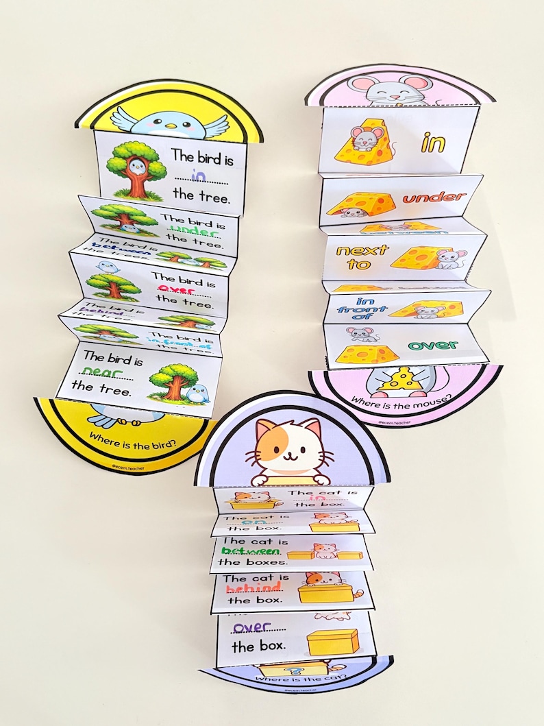 Prepositions Activity | Where is the Cat, Mouse & Bird? - Etsy