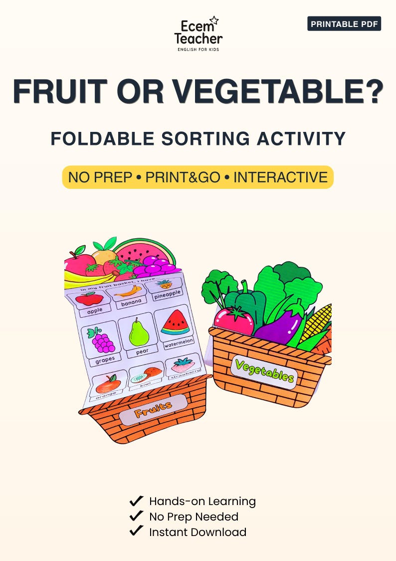 Fruit Vegetable Sorting Activity | Foldable Baskets, Preschool ESL ...