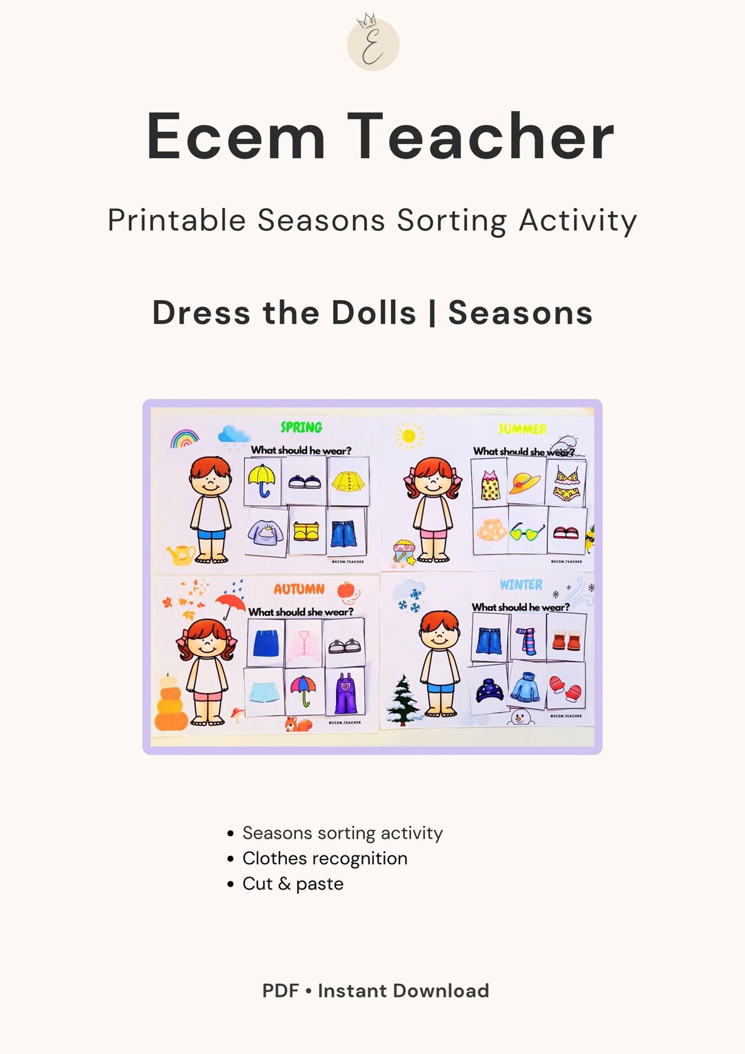 Dress the Dolls | Seasons Sorting Activity - Etsy