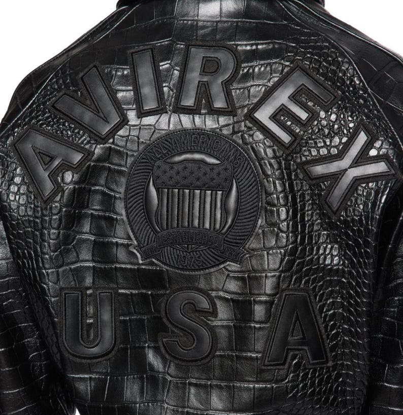 Avirex Luxury Crocodile Embossed Leather Jacket Women | Black Designer ...