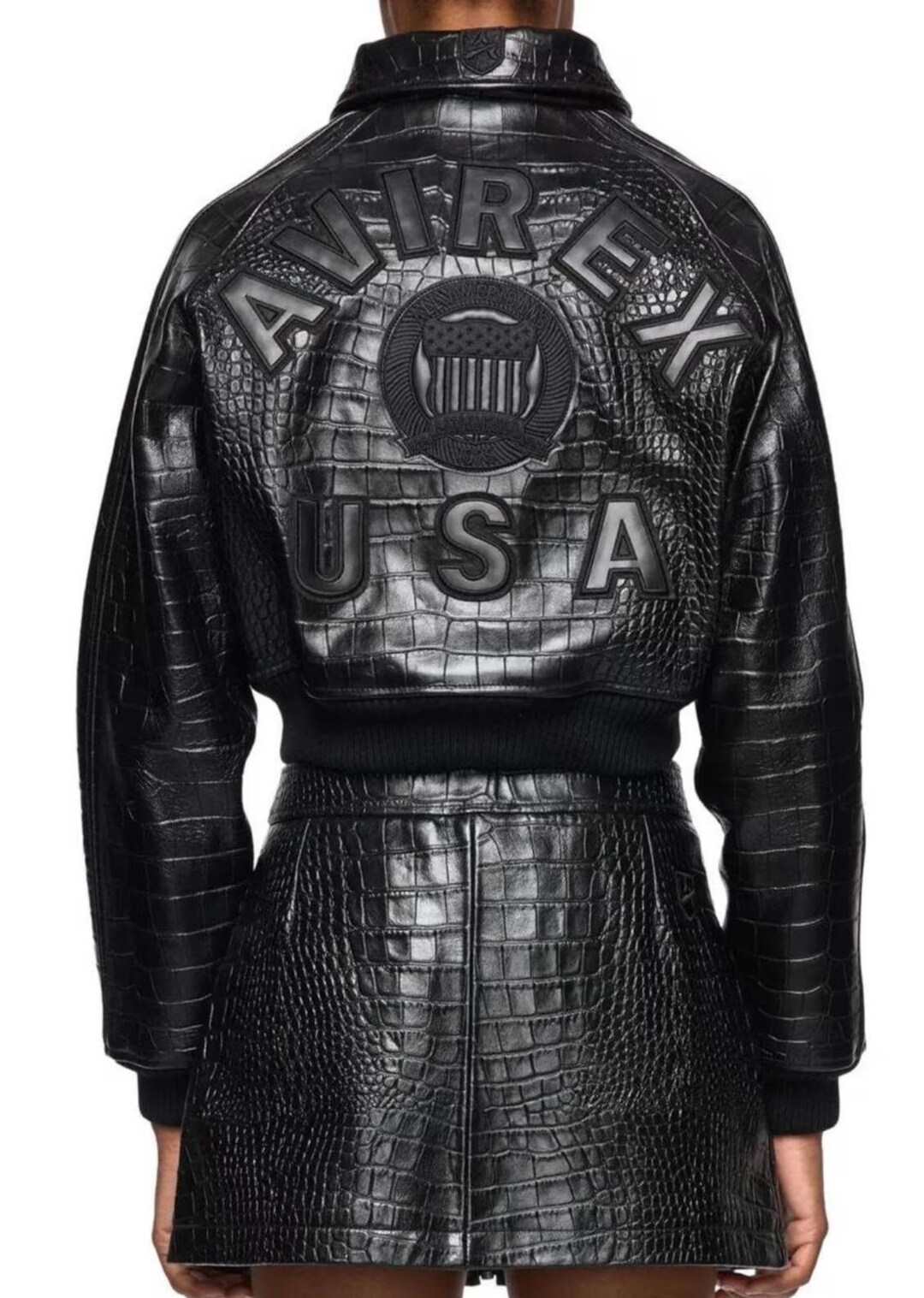 Avirex Luxury Crocodile Embossed Leather Jacket Women | Black Designer ...