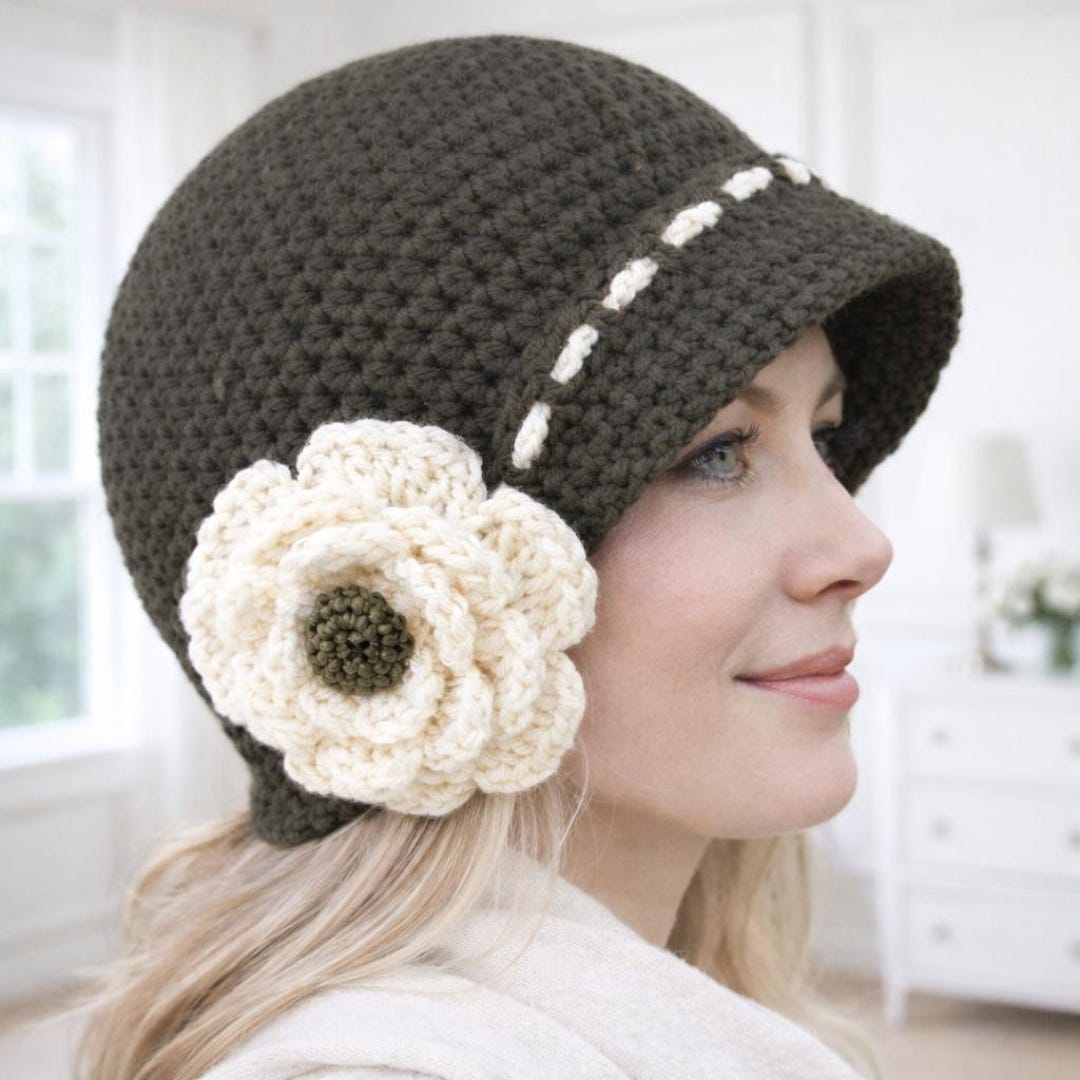 Crochet Cloche Hat Pattern, 1920s Vintage Style With Flower Detail ...