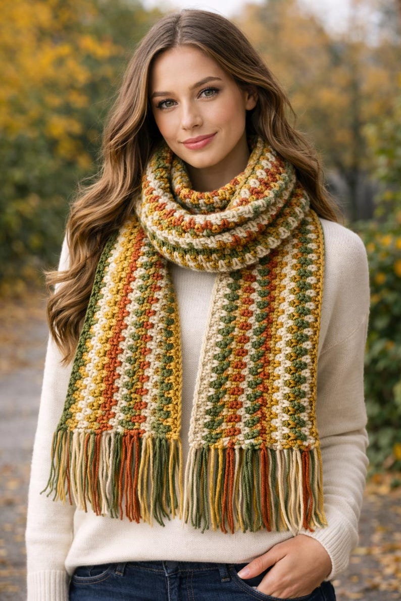 Textured Crochet Scarf Pattern Begginer Lemon Peel Stitch Striped Scarf ...
