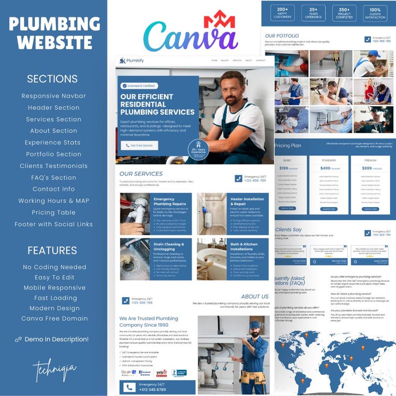 Plumbing Service Website Template: Editable Canva Design - Etsy