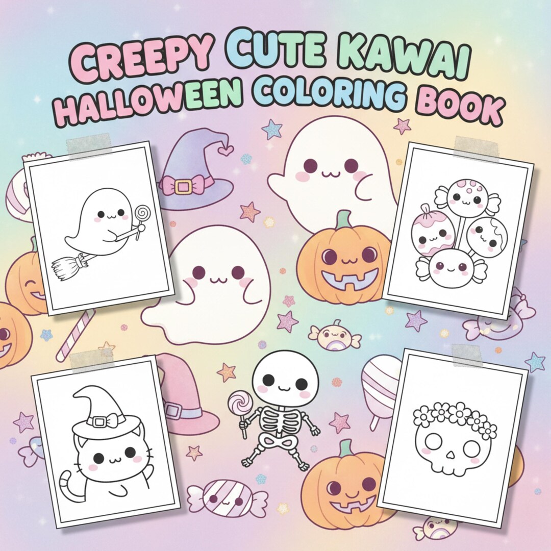 Creepy Cute Kawaii Halloween Coloring Book | 30 Adorable Spooky Pages ...