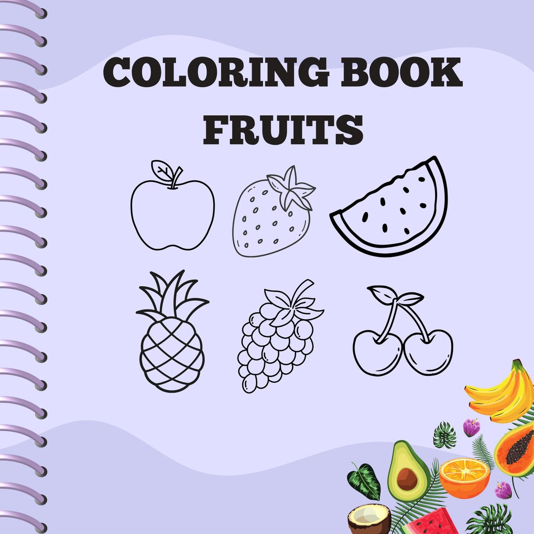 Fruit Coloring Book for Kids | Cute Apples, Bananas, Oranges, Grapes ...