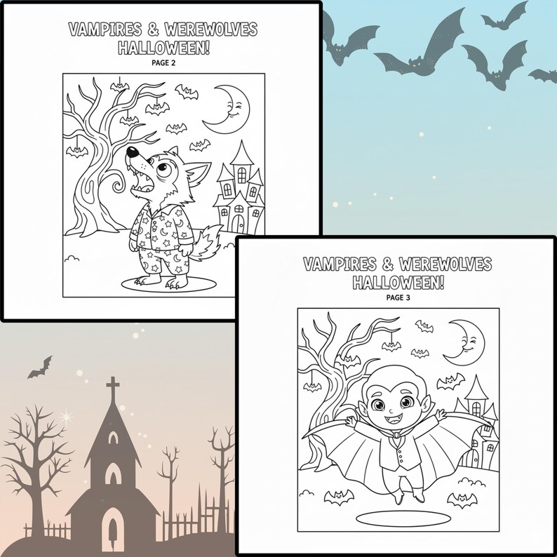 Halloween Coloring Book: Vampires & Werewolves, 30 Spooky Pages ...