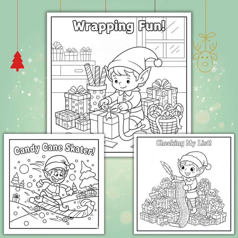 Elf Adventures Coloring Book: 30 Christmas Activity Pages (digital PDF ...