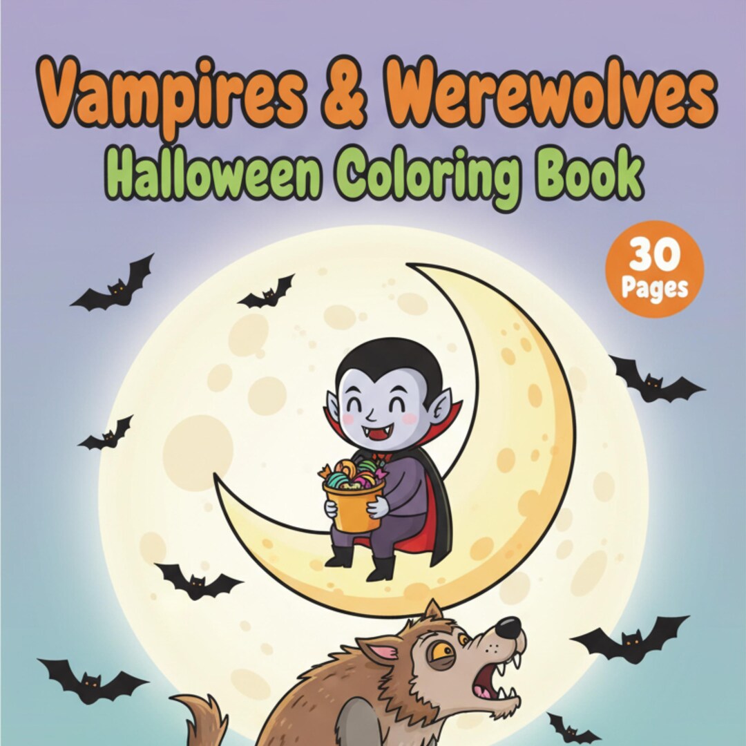 Halloween Coloring Book: Vampires & Werewolves, 30 Spooky Pages ...