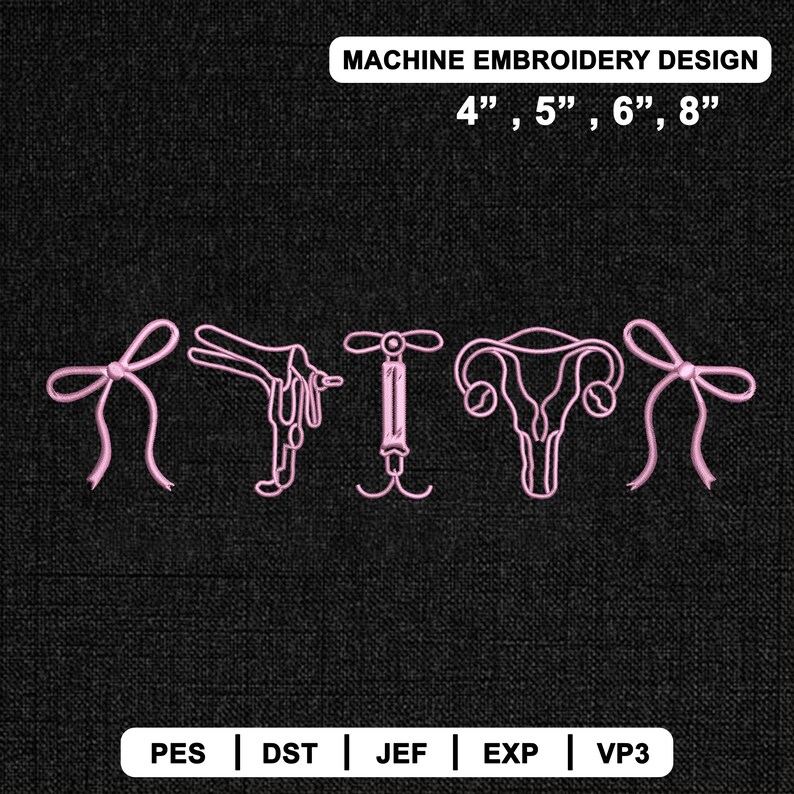 Coquette OBGYN Machine Embroidery Design, Pink Bow Medical Icons, IUD ...